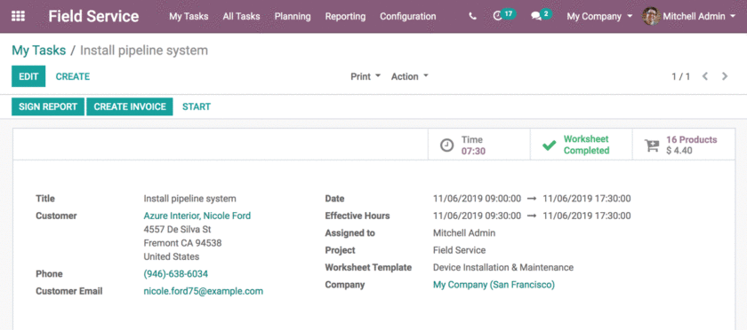Odoo Open Source Field Service Management System For Sales